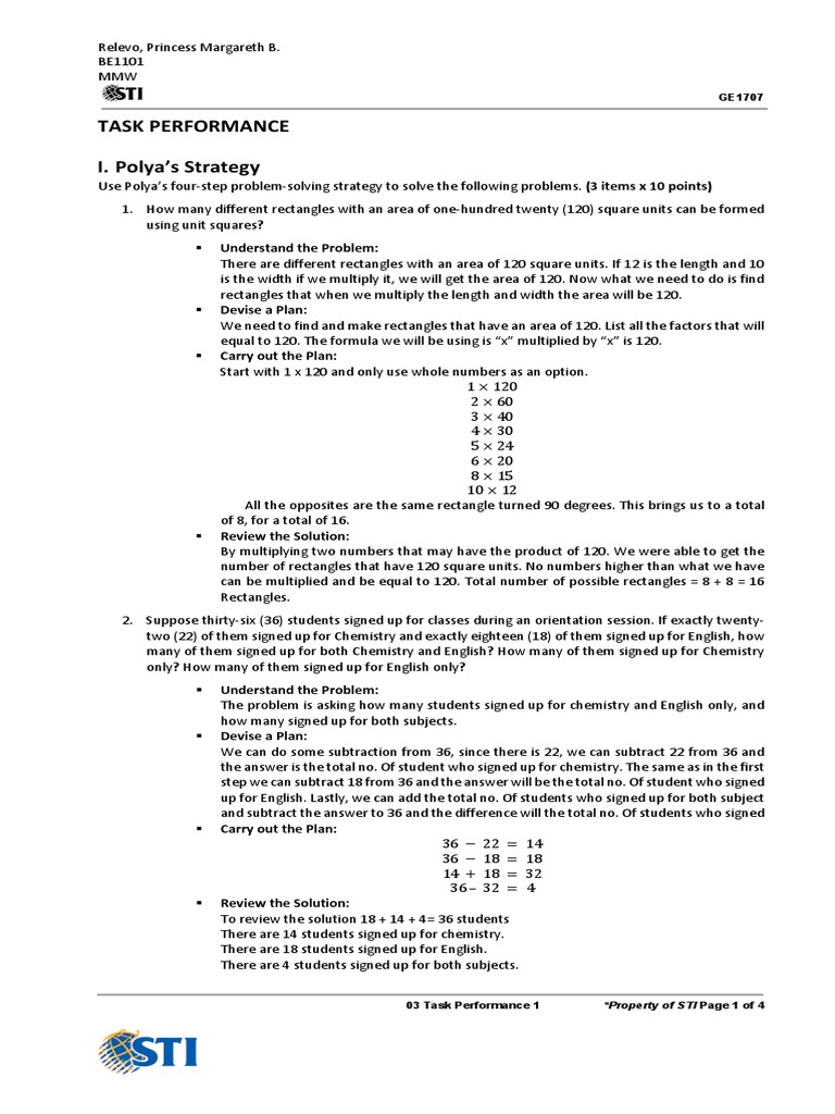 03 Task Performance 1 - ARG - MMW - Relevo | PDF | Area | Cognition
