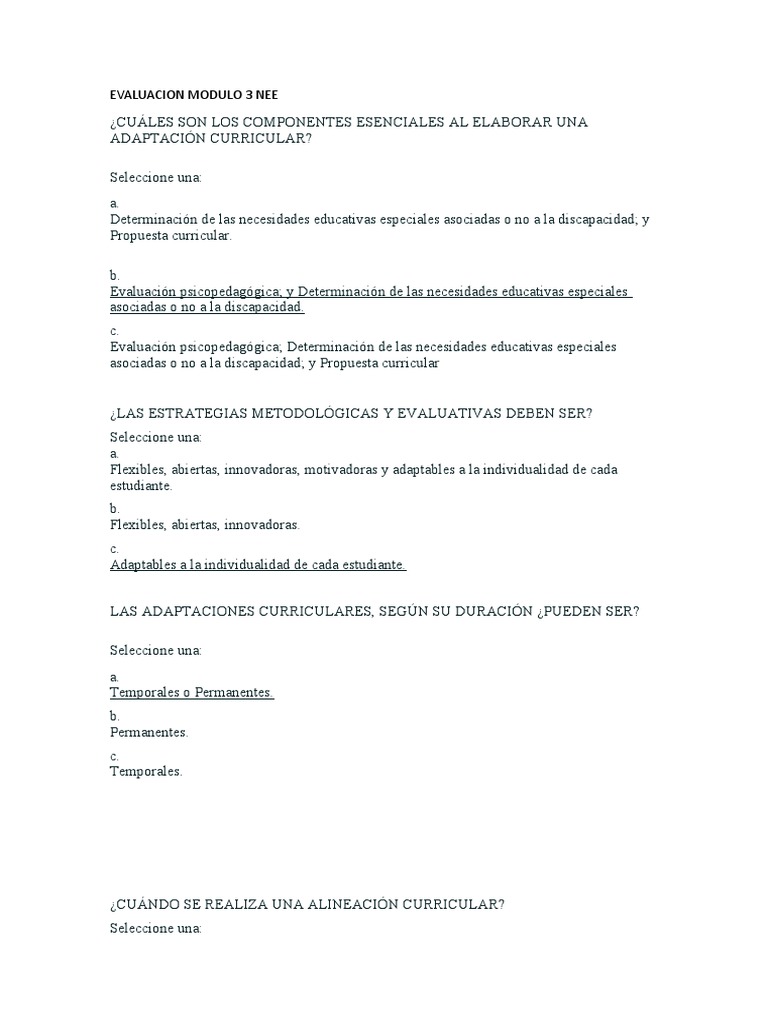 Evaluacion Modulo 3 NEE | PDF | Plan de estudios | Evaluación