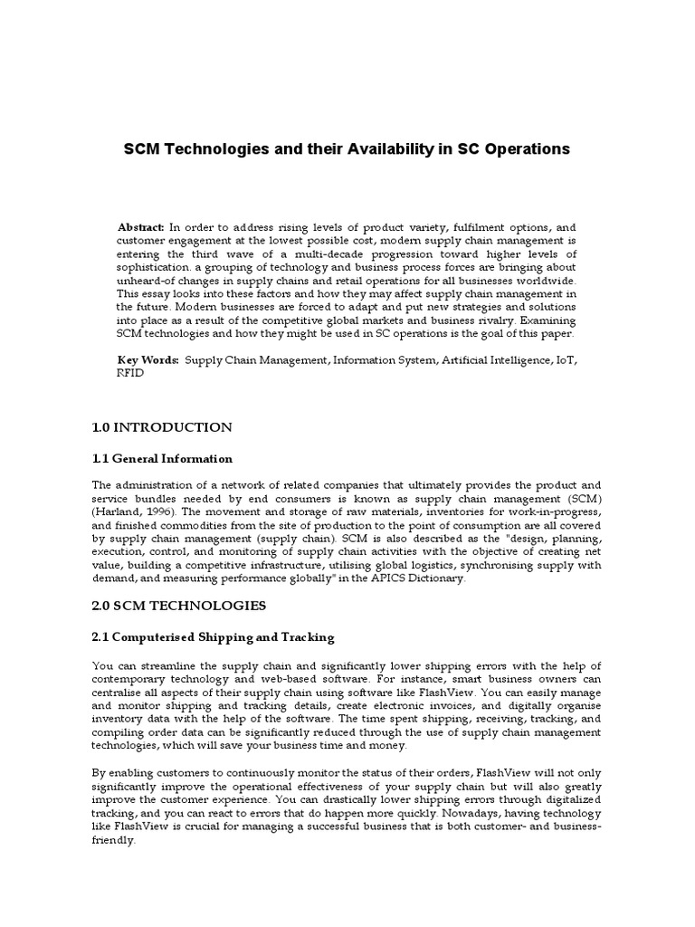 Scm Technologies And Their Availability In Sc Operations Pdf Supply