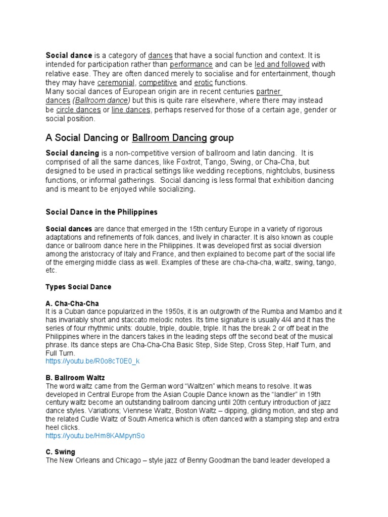 Social Dance | PDF | Dances | Ballroom Dance