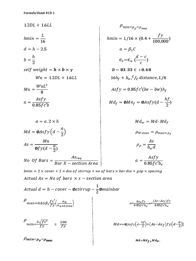 RCD Formula Sheet For Mids | PDF | Mathematics | Mathematical Notation