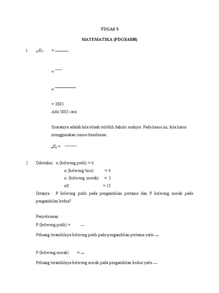 Tugas 3 Matematika (Pdgk4108) | PDF