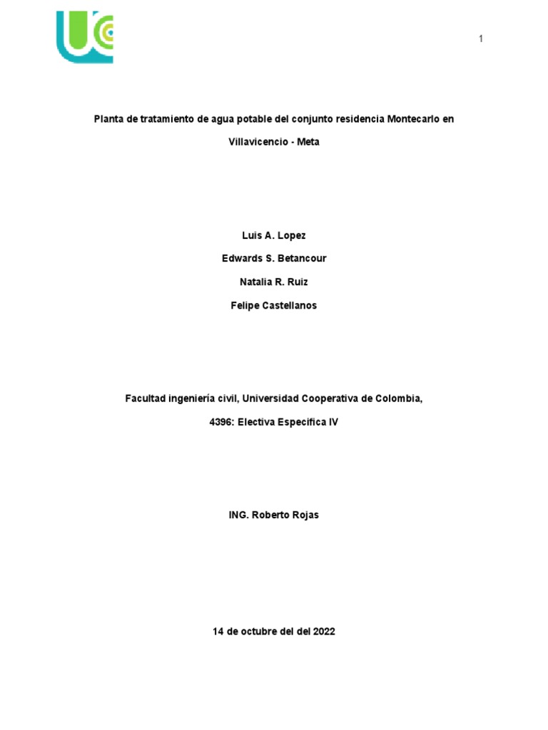 Informe ELECTIVA IV - 28 - 10 - 2022 | PDF | Agua | Agua potable