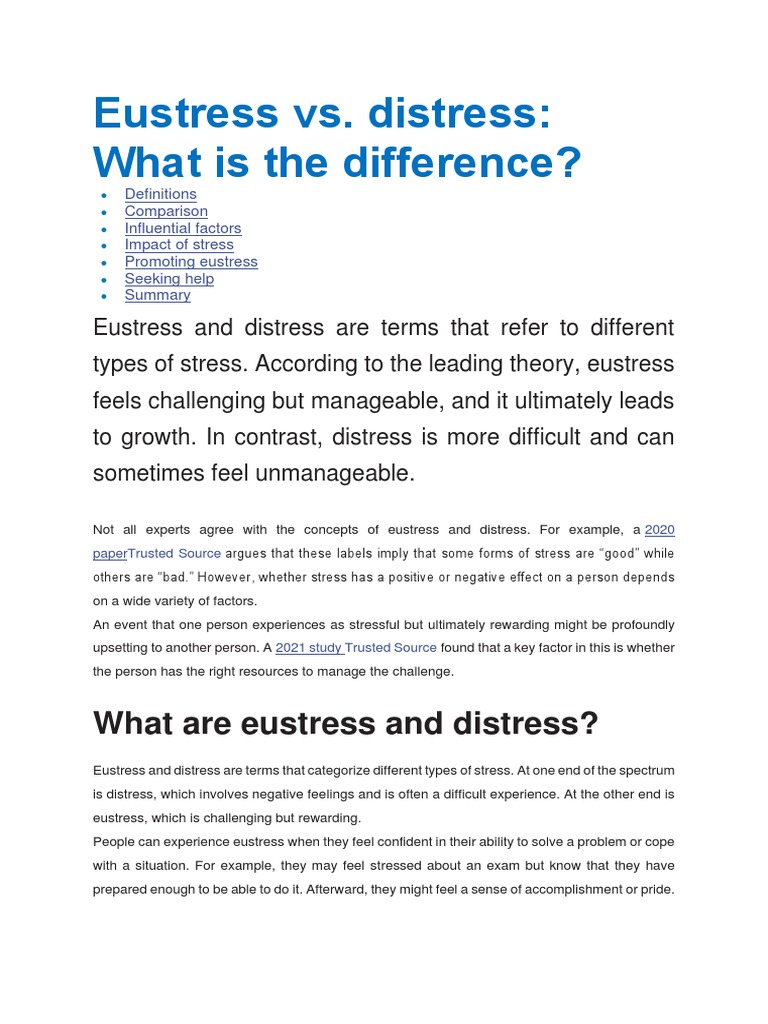 Eustress Vs Destress Pdf