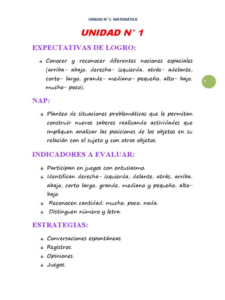 Unidad 1 - Matemática (1° GRADO) | PDF