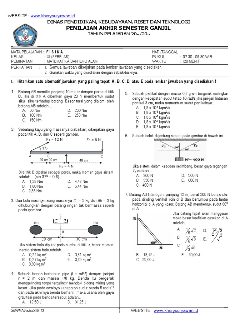 Soal & Jawaban Pas Fisika Kelas Xi k13 - Website WWW - Kherysuryawan.id | PDF