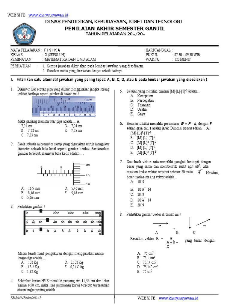 Soal & Jawaban Pas Fisika Kelas X k13 - Website WWW - Kherysuryawan.id | PDF