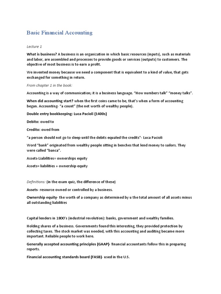 Basic Financial Accounting Notes | PDF