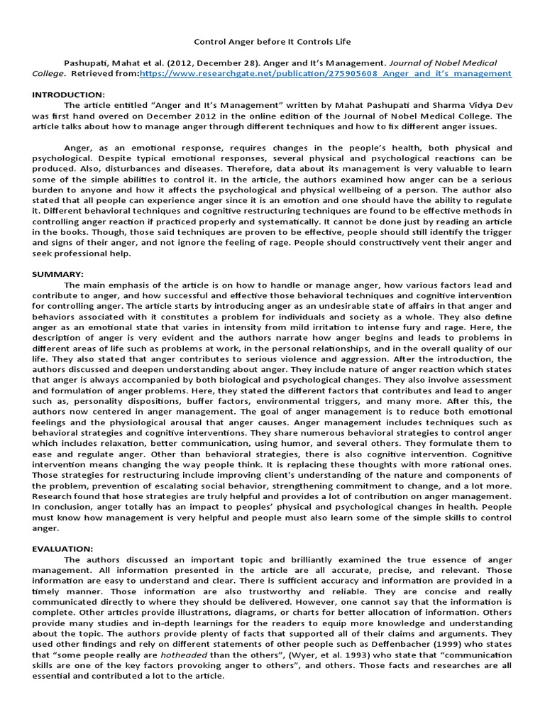 Sample Critique Paper 1 | PDF