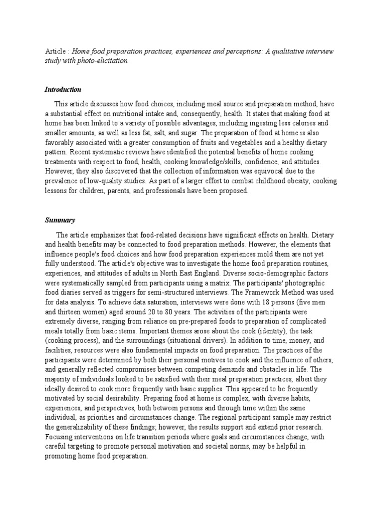 Critique Paper | PDF | Foods | Experience