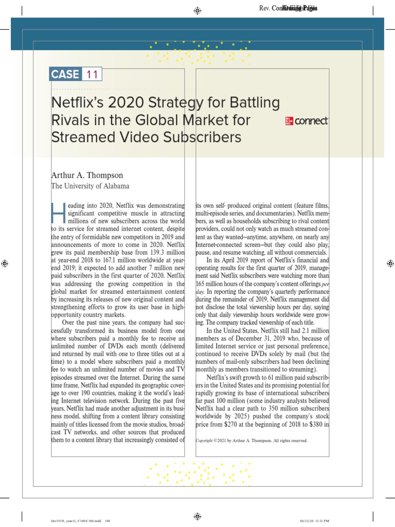 Case Study (Netflix's 2020 Strategy For Battling) | PDF | Business