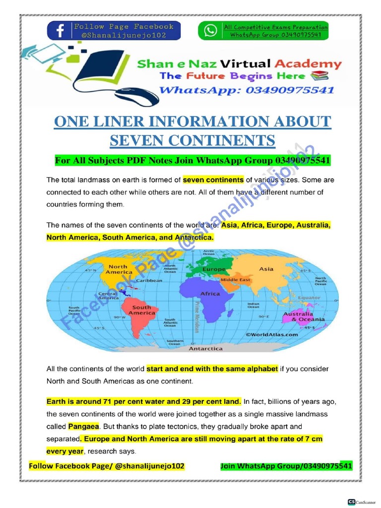 7 Continent Complete One Liner Information | PDF