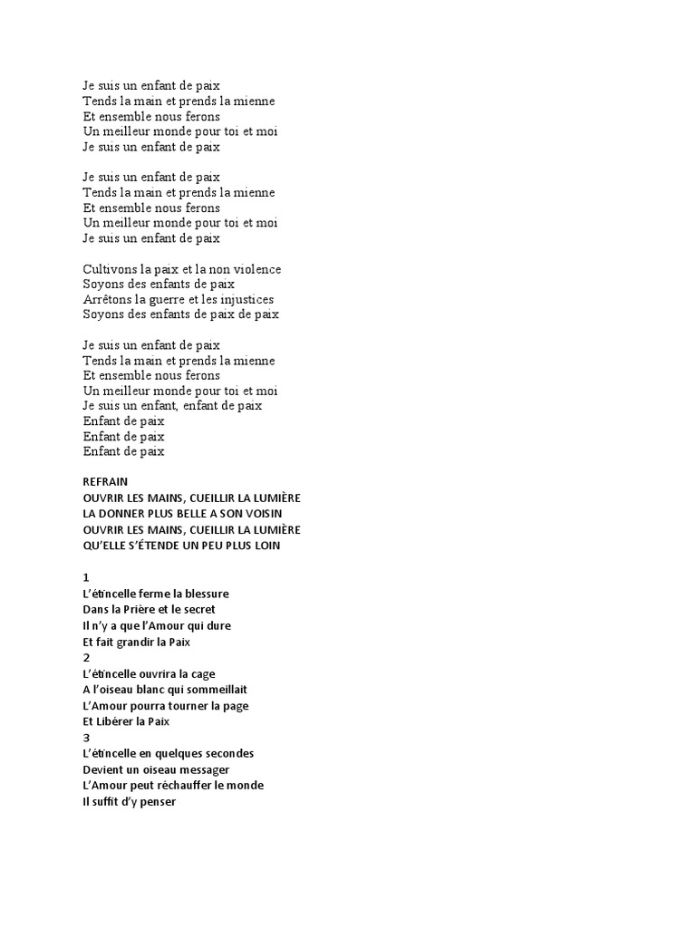 Je Suis Un Enfant de Paix Paroles | PDF