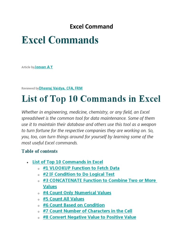 Excel Command | PDF | Microsoft Excel | Function (Mathematics)