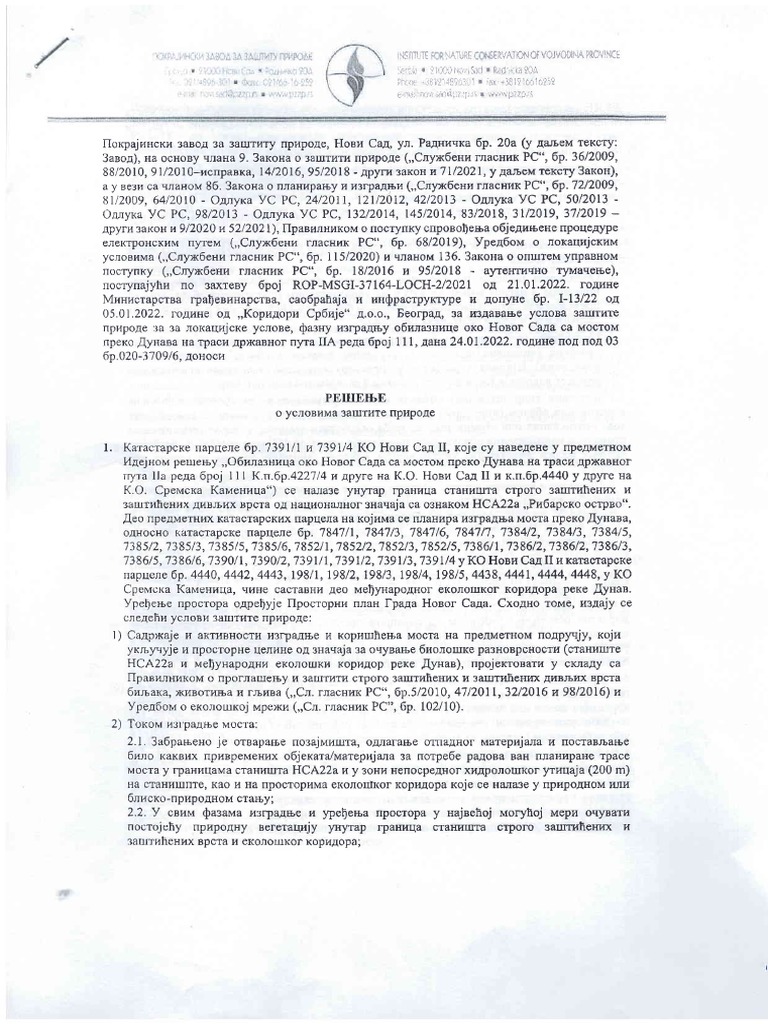 Rešenje o Uslovima Zaštite Prirode | PDF