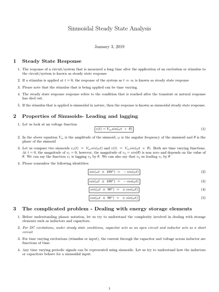 Sinusoidal Steady State Analysis Pdf Electrical Impedance