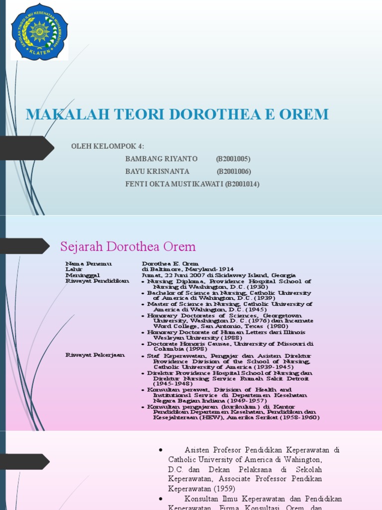 Presentasi MAKALAH TEORI DOROTHEA E OREM | PDF