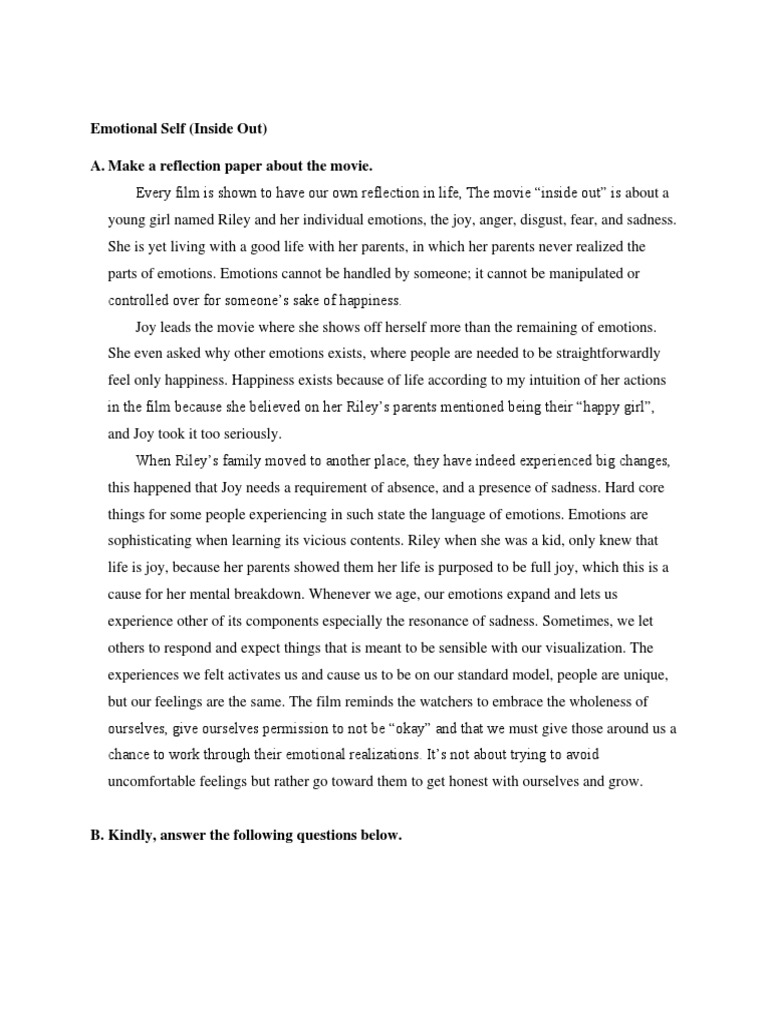 inside out movie review and emotion through self | PDF | Emotions | Feeling