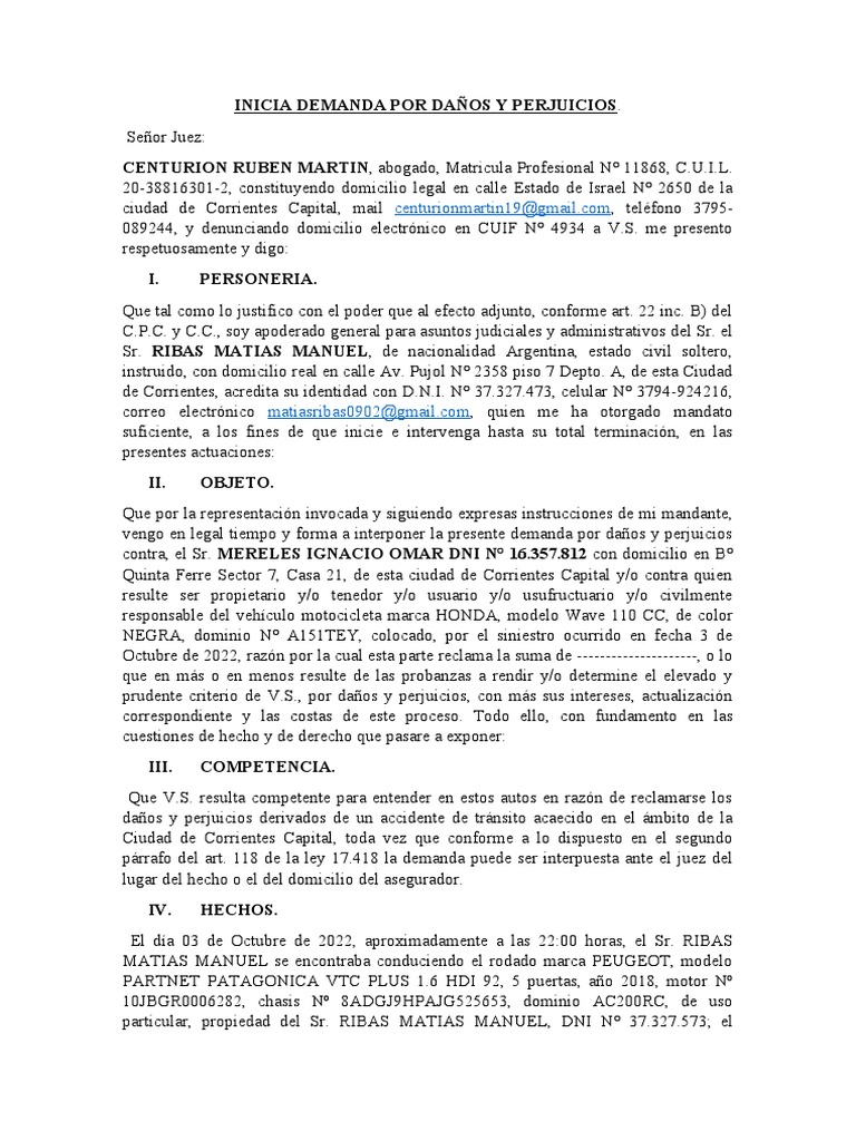 Inicia Demanda Por Daños y Perjuicios | PDF Inicia Demanda Por Daños y Perjuicios | PDF
