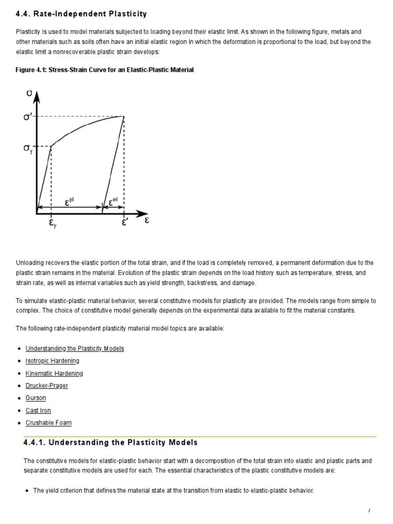 ANSYS - Rate-Independent Plasticity | PDF | Deformation (Engineering) | Plasticity (Physics)