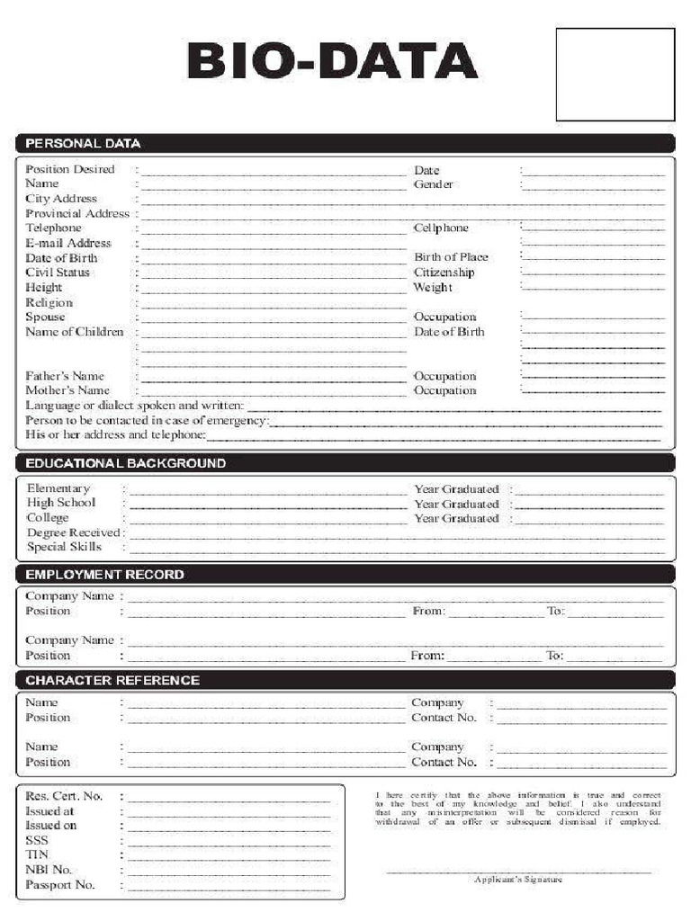 Bio Data Form PDF - Download Here - HTTP - Bit - Ly - 30qJI7n | PDF