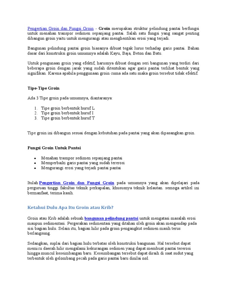 Pengertian Groin Dan Fungsi Groin | PDF