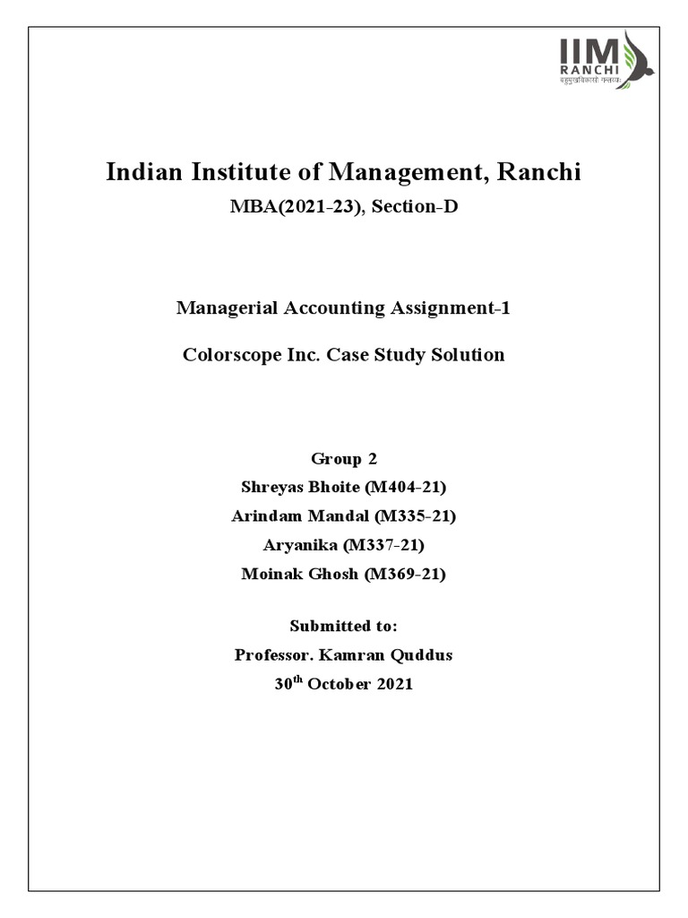 Group 2 - Colorscope Case Study - Solution | PDF