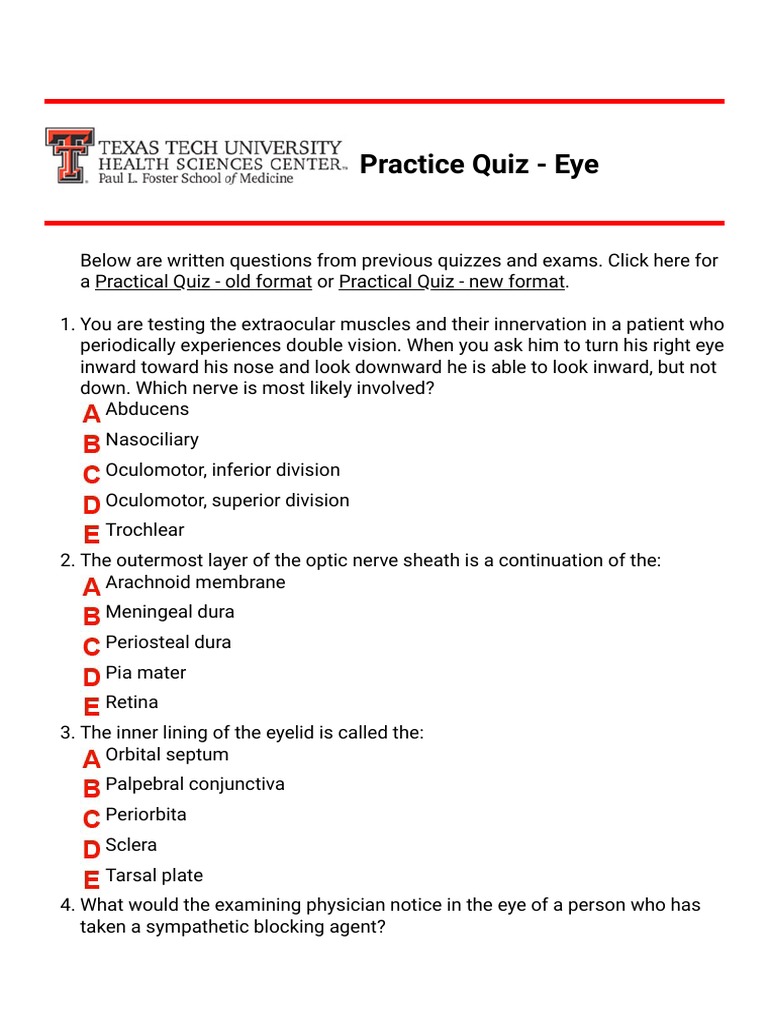 Practice Quiz - Eye | PDF