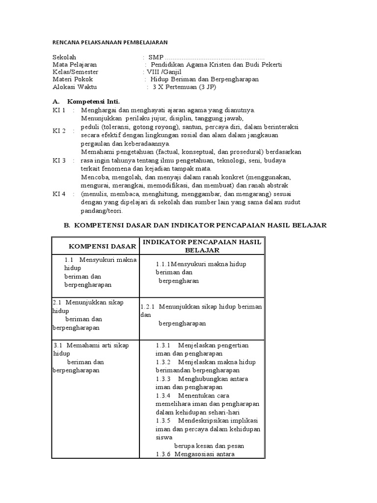 RPP Pak Dan BP Kelas Viii SMP Semester 1 (Dikbudnews - Com.com) | PDF | Karier & Perkembangan ...
