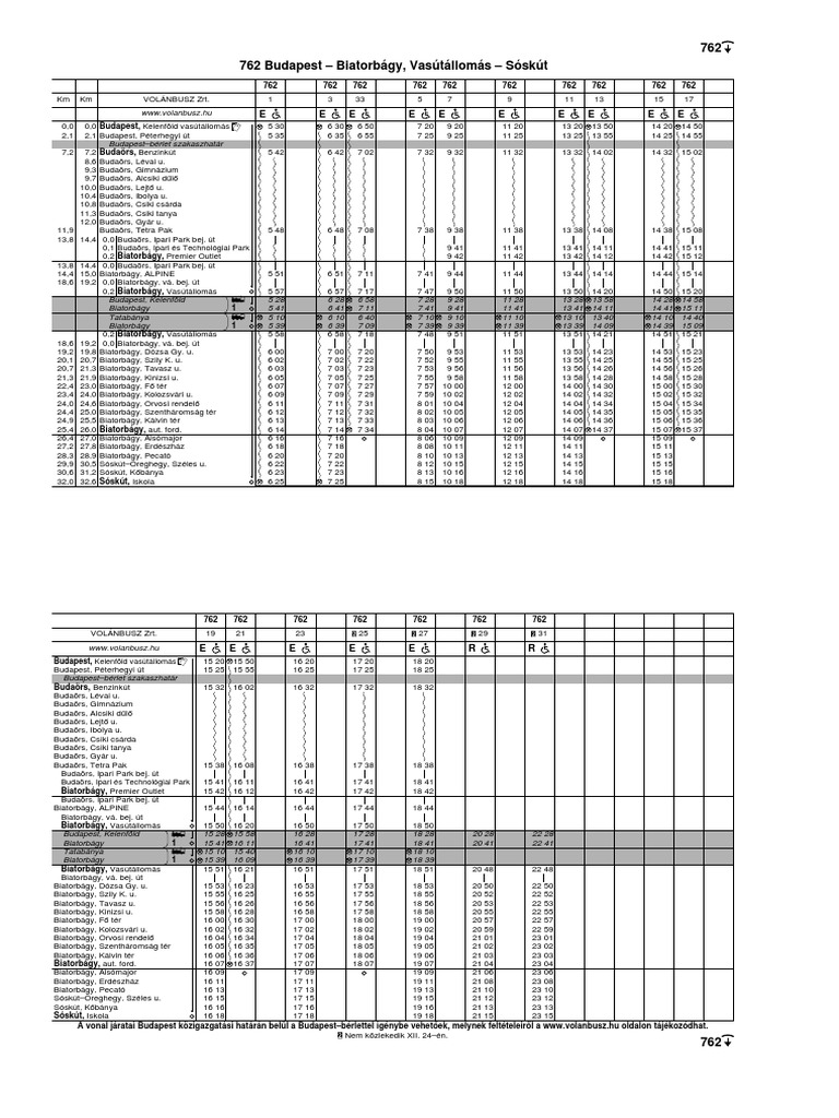 762 Budapest - Biatorbágy, Vasútállomás - Sóskút 762: E E E E E E E E E ...