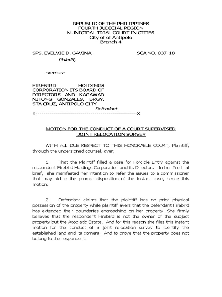 Motion To Conduct Relocation Survey | PDF | Common Law | Government