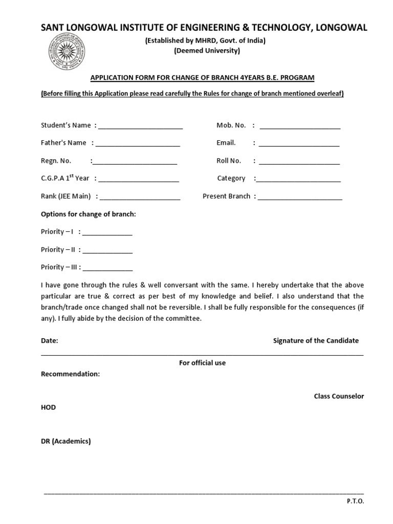 Application Form For Change of Branch1 | PDF | Government | Justice