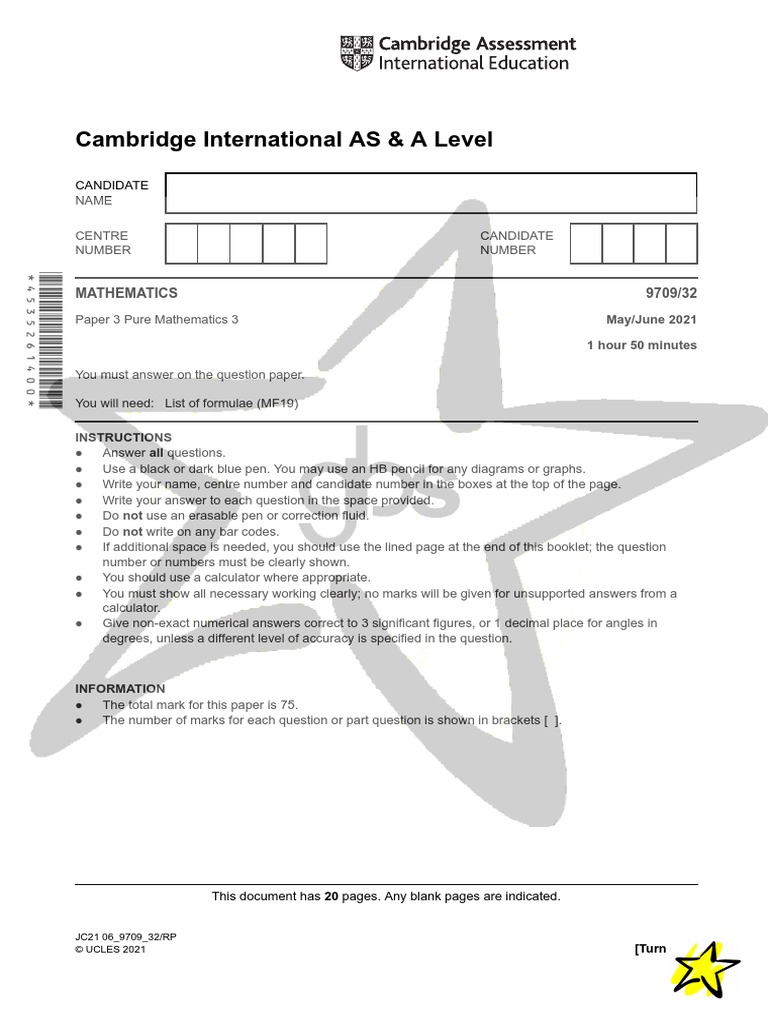 Cambridge International AS & A Level: Mathematics 9709/32 | PDF ...