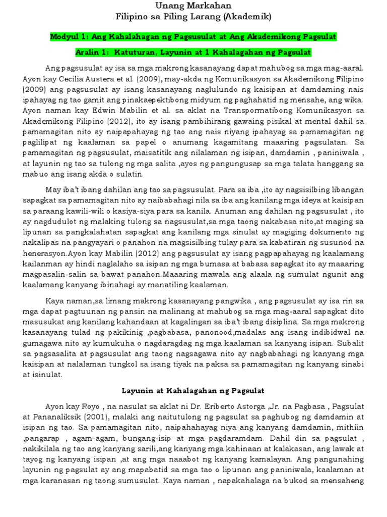 Filipino Sa Piling Larang Akademik 1st Quarter Handout | PDF