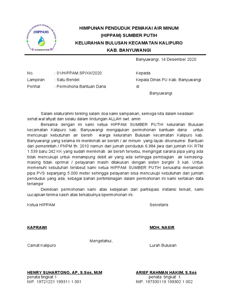 Permohonan Dana HIPPAM Sumber Putih | PDF