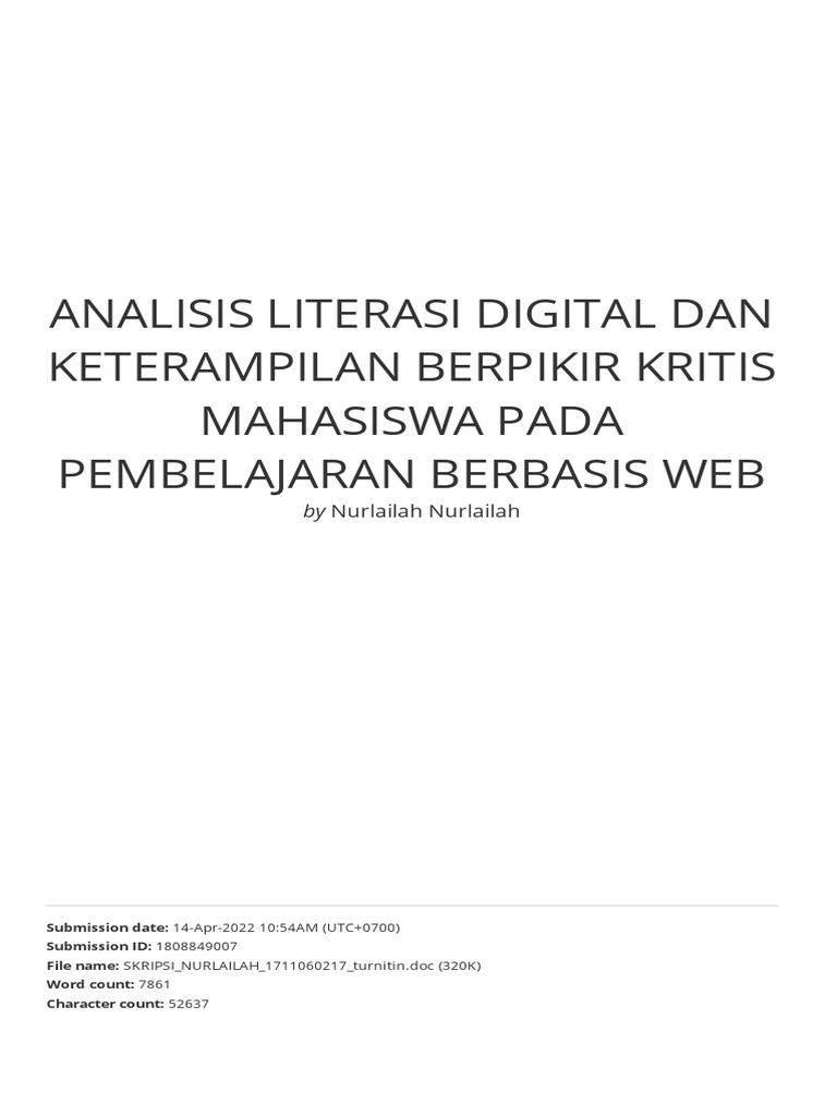 Analisis Literasi Digital Dan Keterampilan Berpikir Kritis Mahasiswa ...