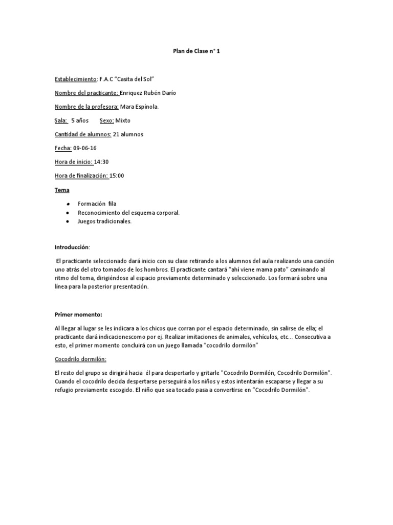 Plan de Clase n1 | PDF