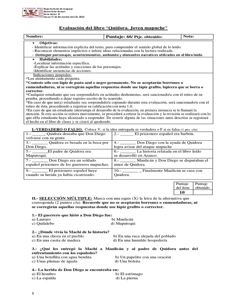 Prueba Del Libro QUIDORA JOVEN MAPUCHE NOE | PDF