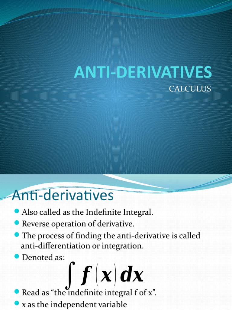Anti Derivatives | PDF | Integral | Exponentiation