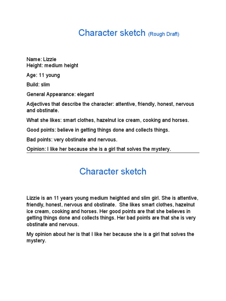 Character Sketch of Lizzie, 11-Year-Old Girl | PDF | Self-Improvement