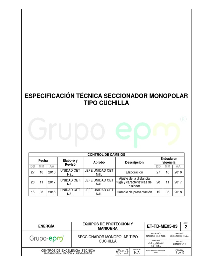 Et-Td-Me05-03 Seccionador Monopolar Cuchilla | PDF | Calibración | Metrología