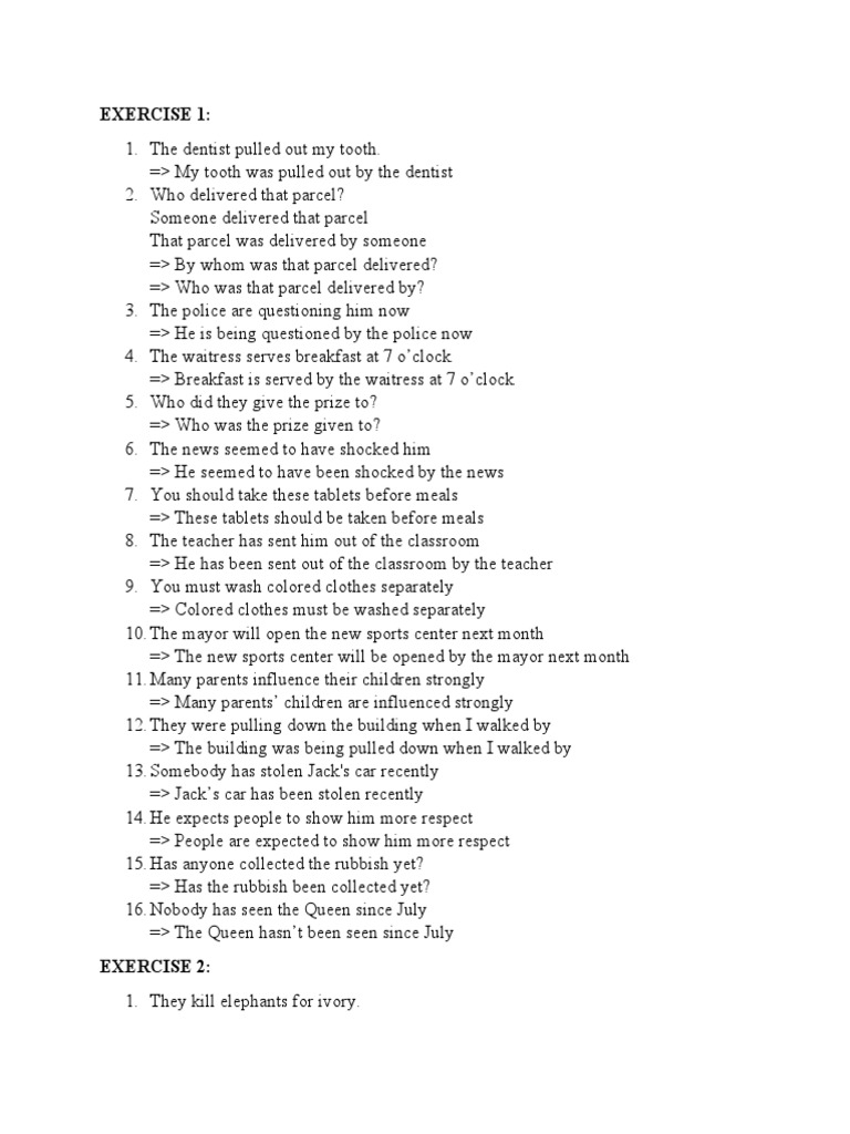 Passive Voice Exercises and Answers | PDF