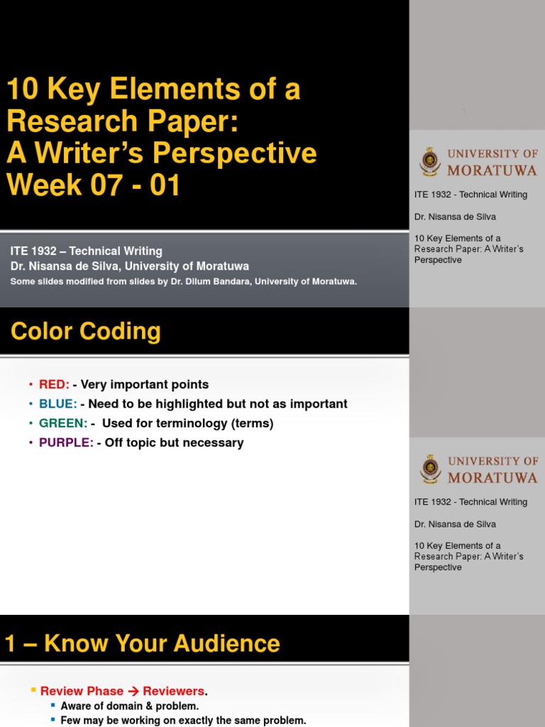 Lecture 07 - 01 - 10 Key Elements of A Research Paper | PDF | Academic ...