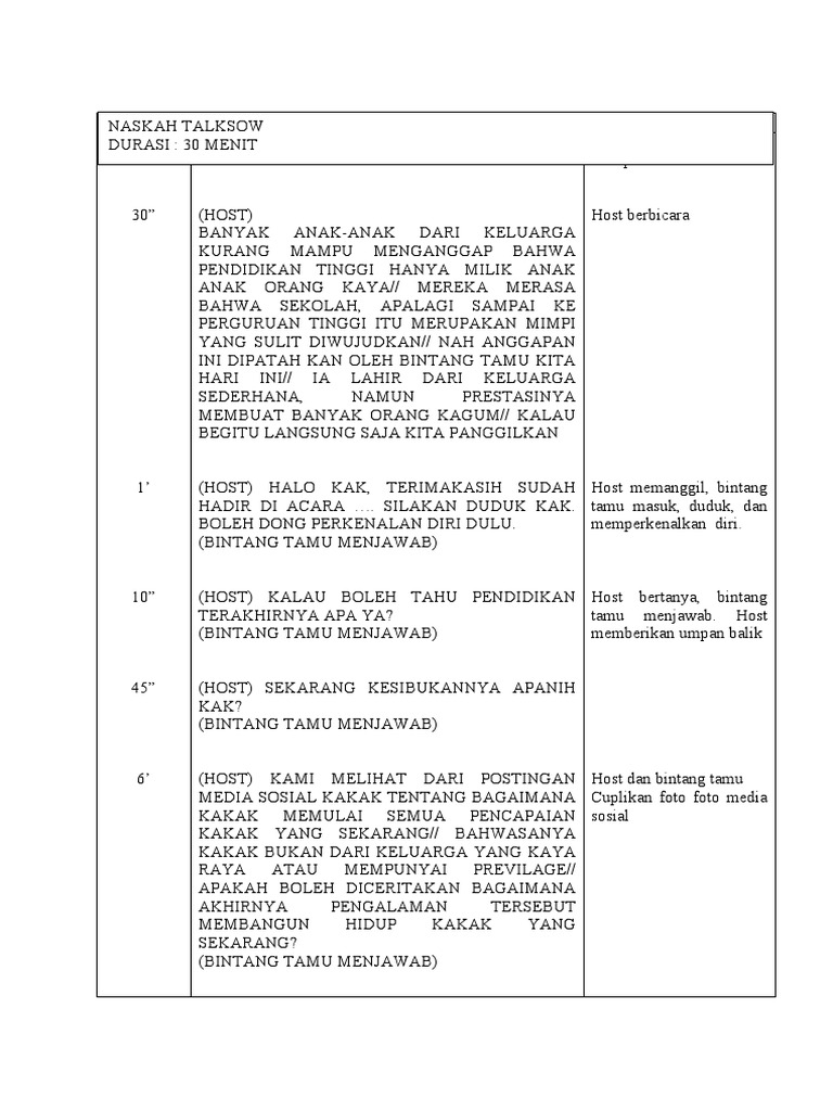 Naskah Talkshow | PDF