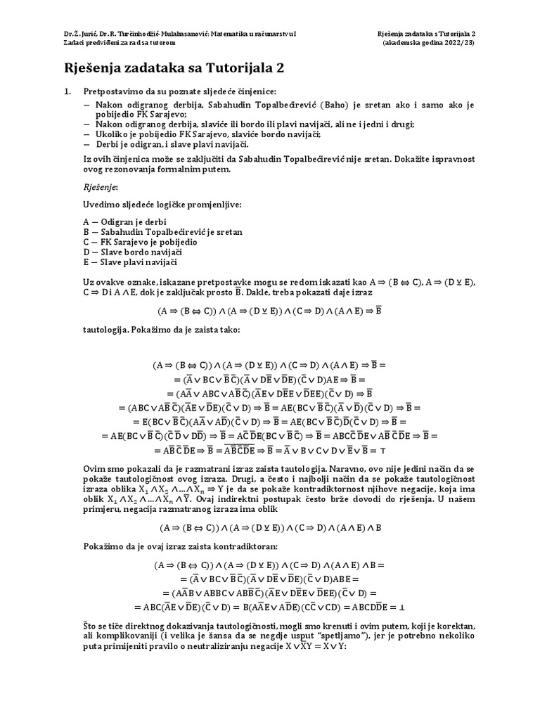 (MUR1 2022-23) Tutorijal 2 (Rješenja) | PDF
