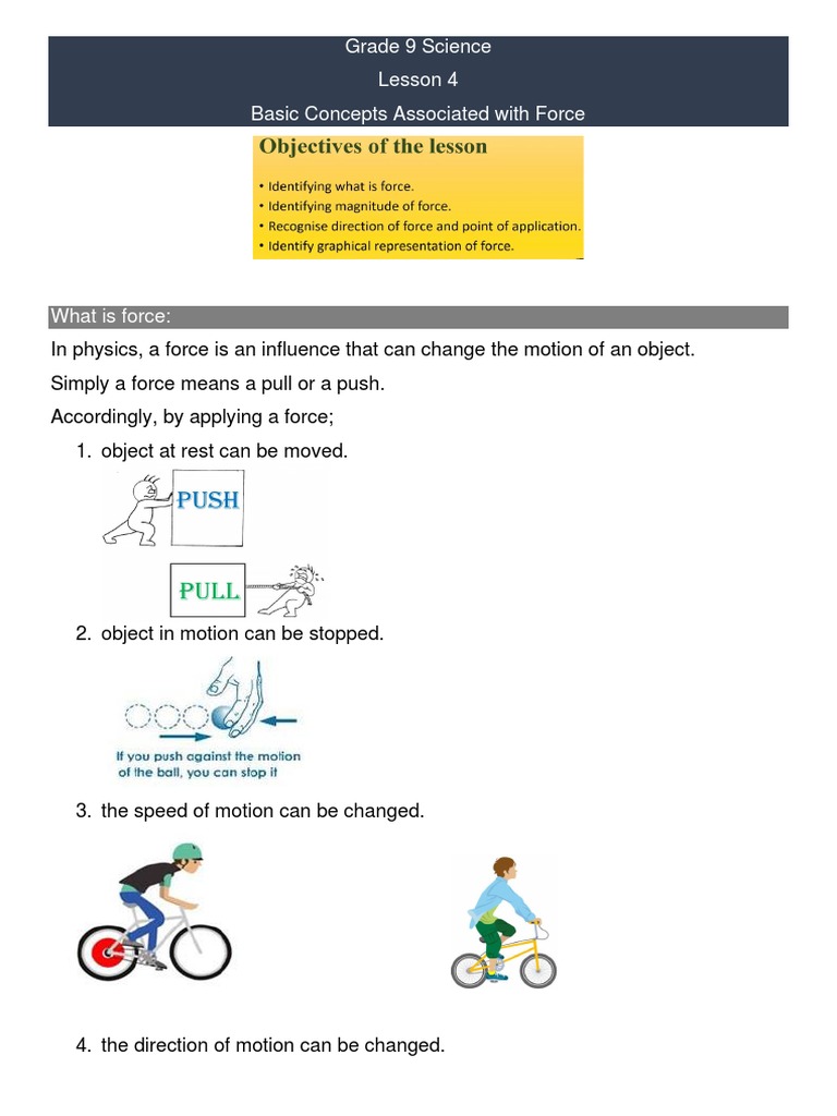 Understanding Force in Grade 9 Science | PDF | Science & Mathematics