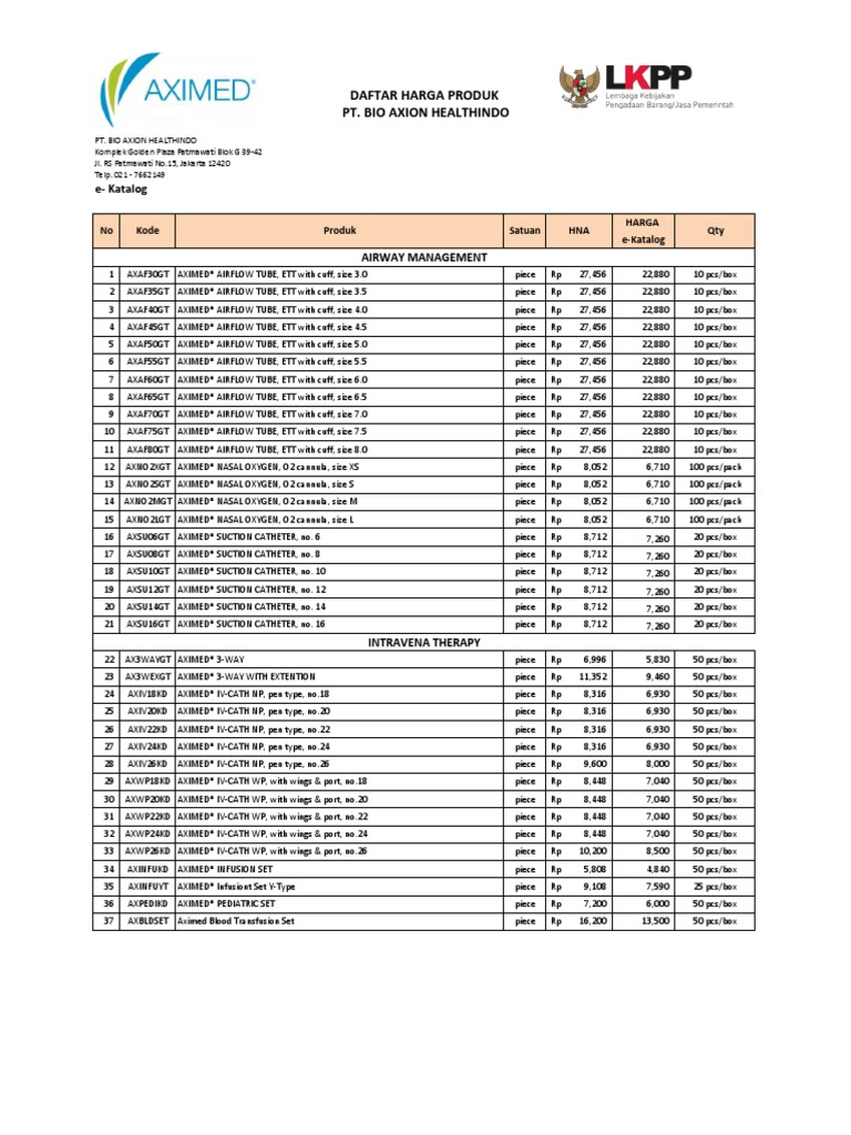 Price List Aximed | PDF | Clinical Medicine | Medical Specialties