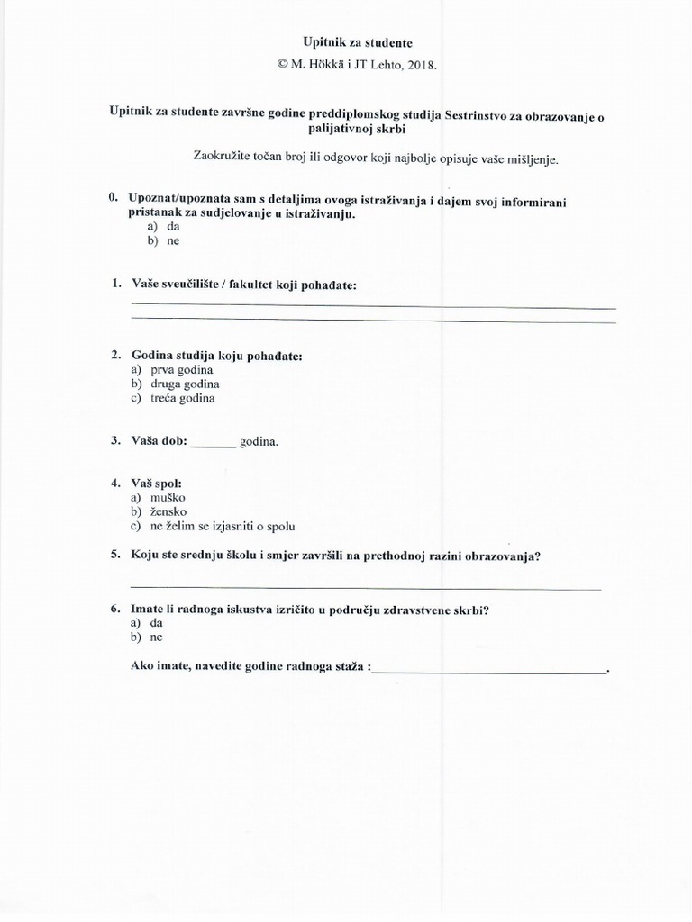 Upitnik Za Studente | PDF
