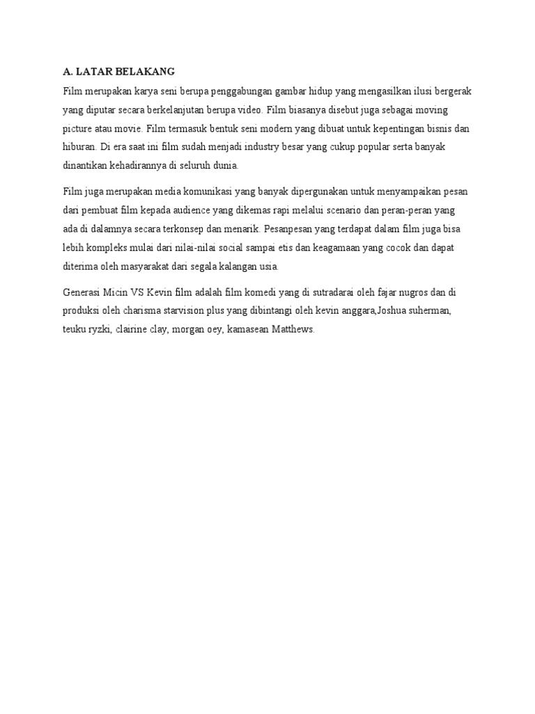 Uts Cinema Film Generasi Micin VS Kevin | PDF