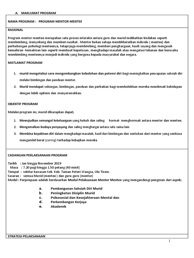 Kertas Kerja Mentor Mentee 2019 | PDF